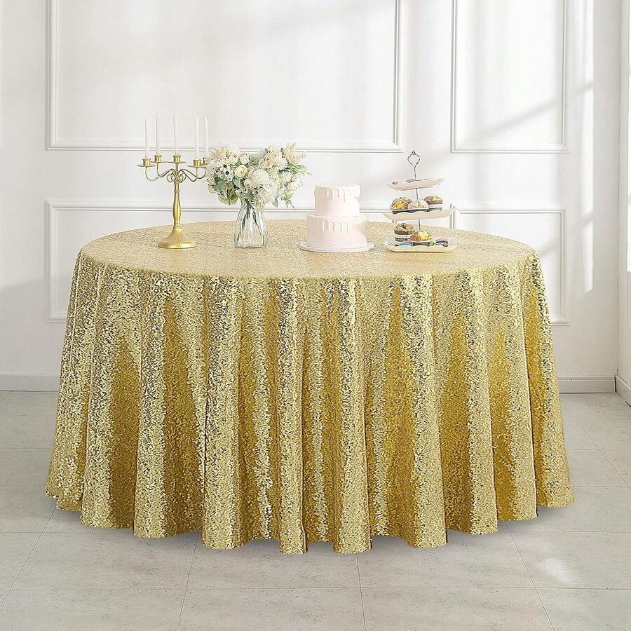 50" Round Gold Sequin Tablecloth Glitter Gold Table Cloths For Birthday ...