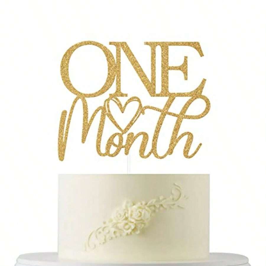 DGold Glitter One Month Cake Topper Happy 30 Days Cake Topper Newborn ...