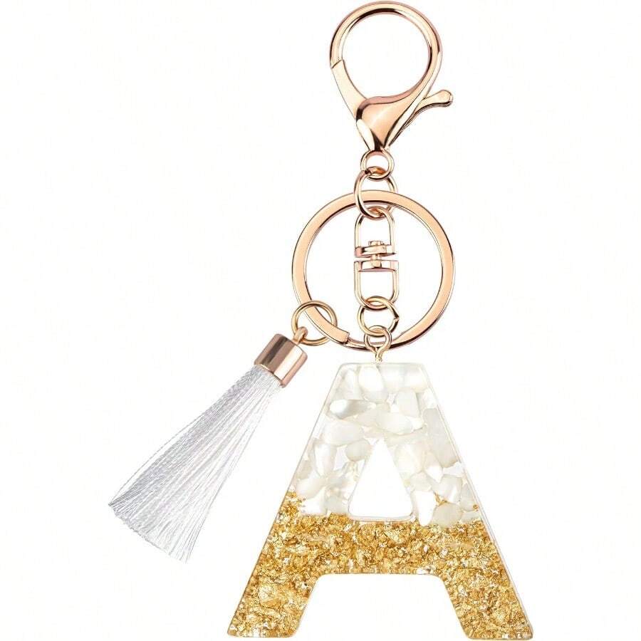 Cute Beige Initial Letter Keychains For Women And Girls With White ...