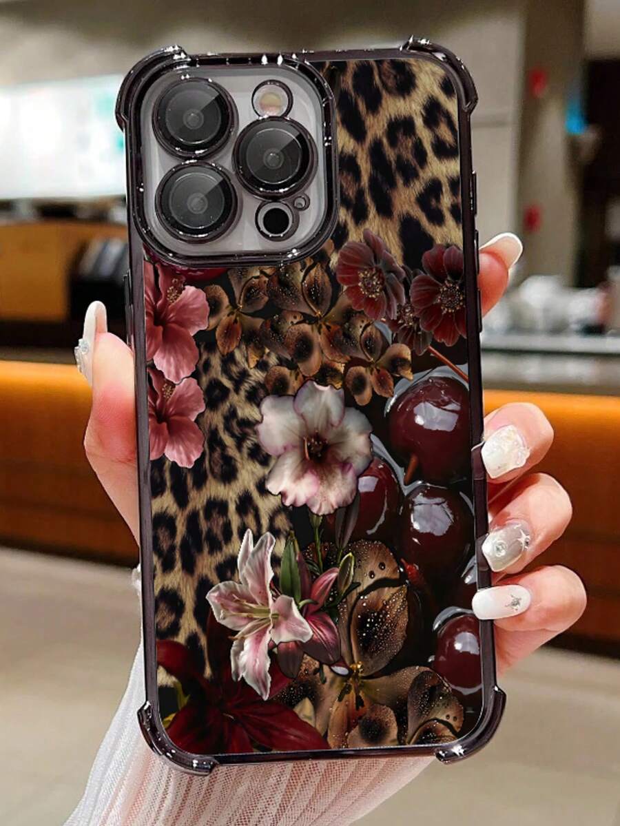 1pc Leopard Cherry Flowers Compatible With Apple Phone17/16/15/14/13/12 ...