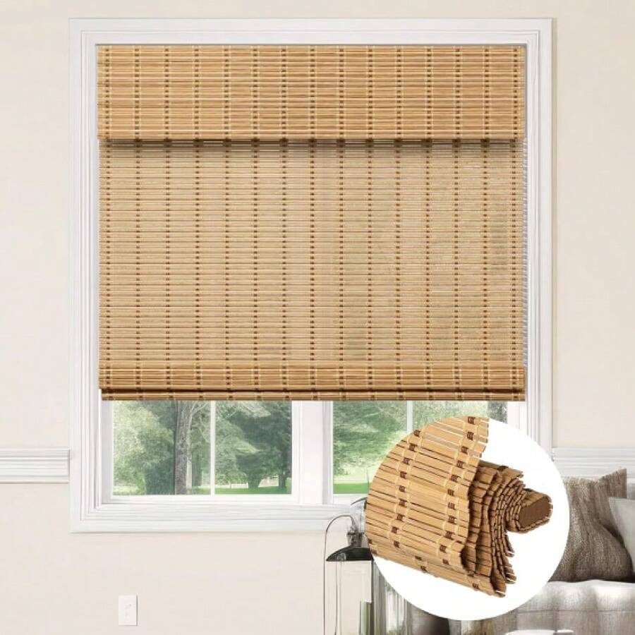 Cordless Bamboo Roman Shades With Valance, Light Filtering Bamboo ...