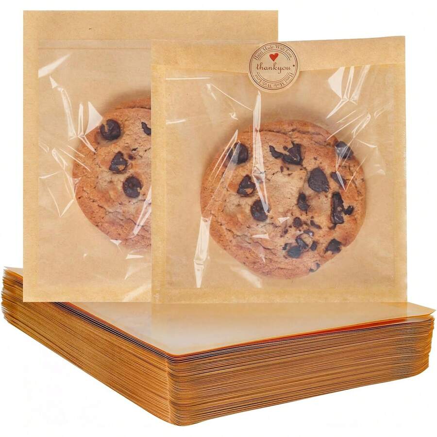 Cookie Bags Small Brown Paper Bags With Window Pcs Thank You Stickers 5 ...