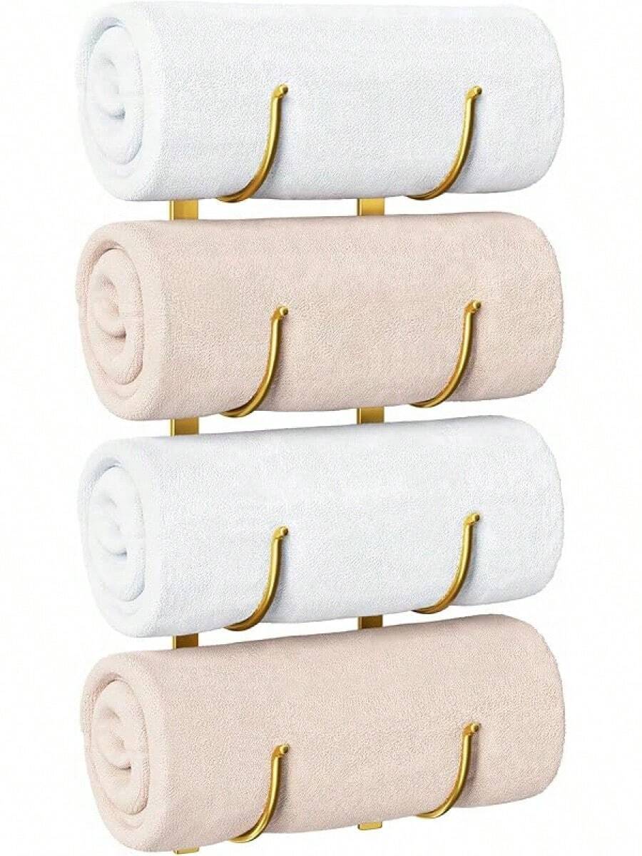 Bathroom Rolled Towel Rack: 4-Tier Wall Mounted Towel Storage Holder ...