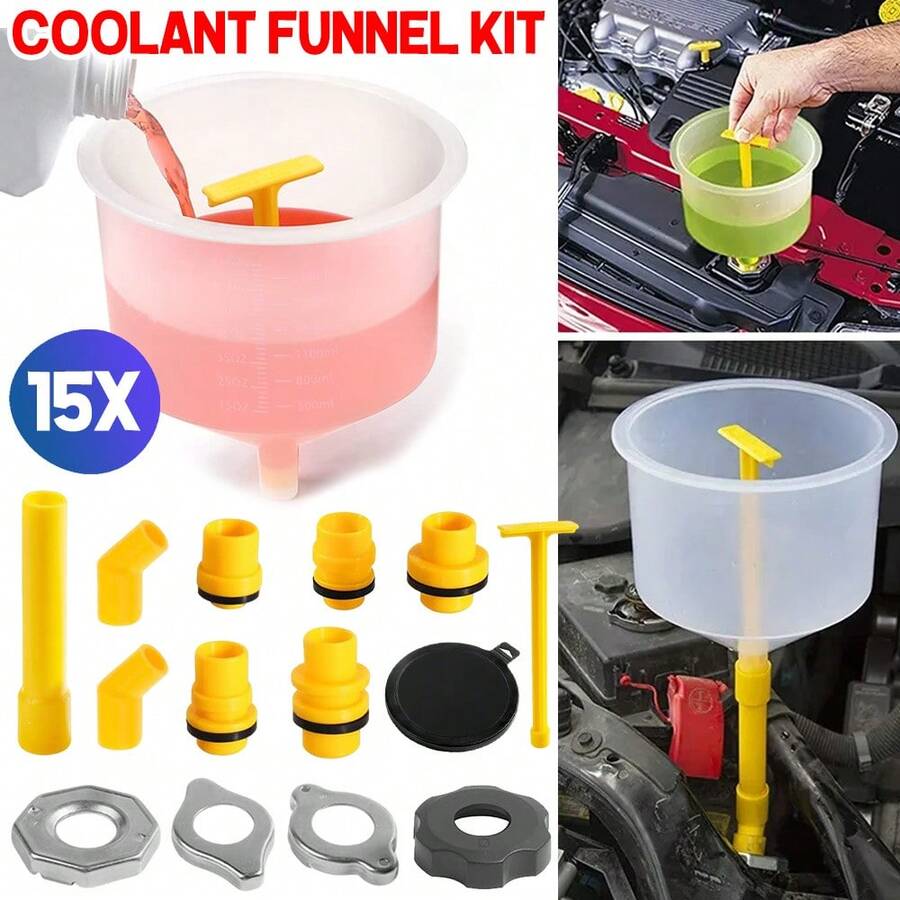15X Car Coolant Funnel Fill Kit Adapter Extension Refiller Radiator ...