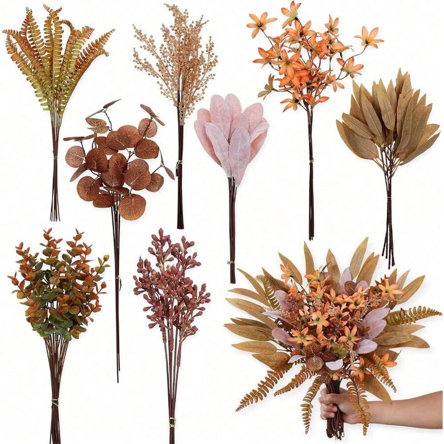 70-Piece Fall Artificial Greenery Stem Set, 8 Varieties Of Realistic ...