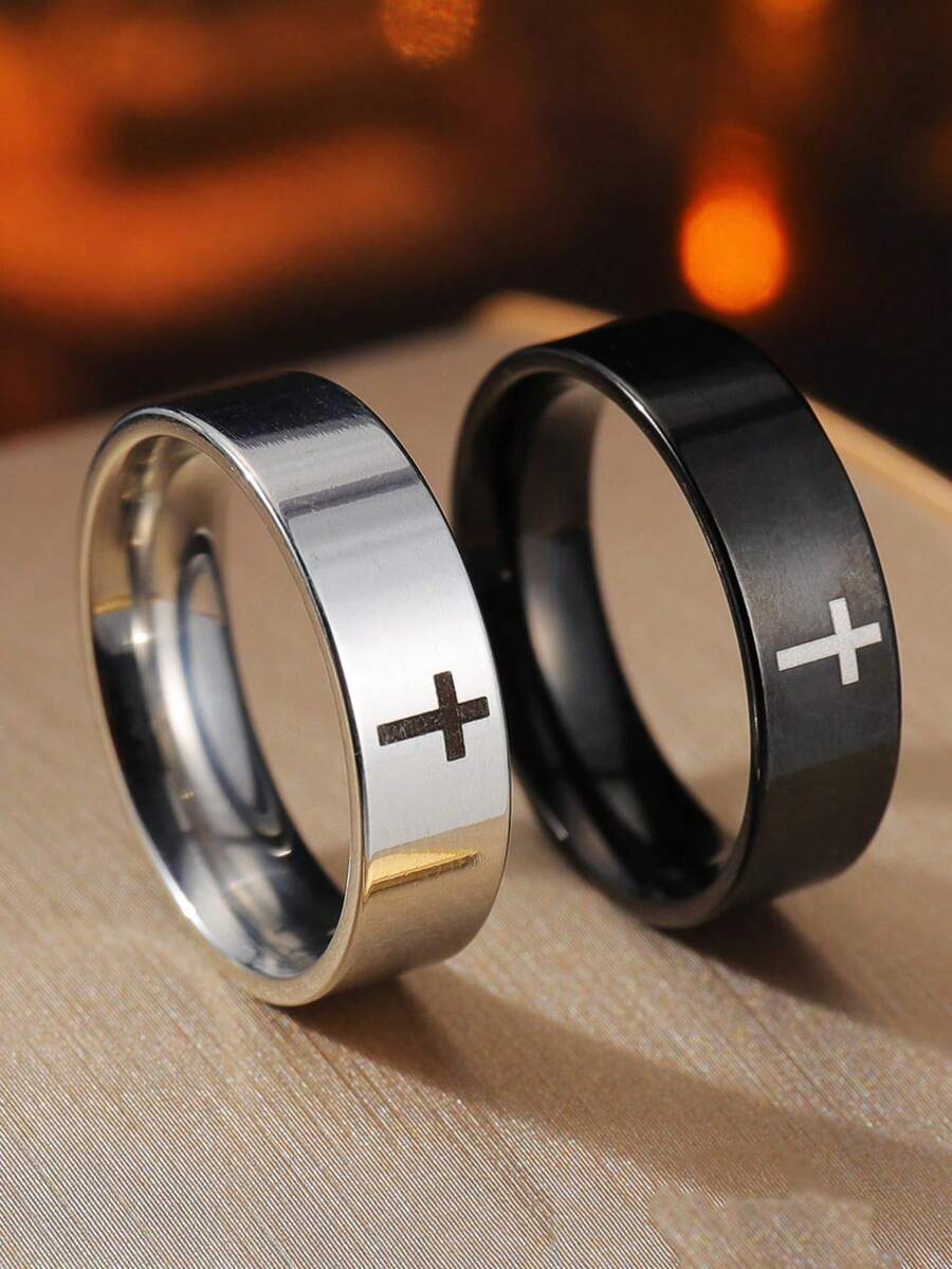 1pc Stainless Steel Cross Ring For Men, Daily Wear Accessory, Birthday ...