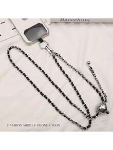 Gun-Shaped Black & Silver Chain PU Leather Adjustable Long Lanyard ...