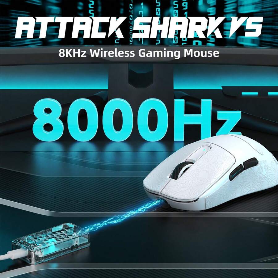 ATTACK SHARK Bezprzewodowa mysz do gier ATTACK SHARK V5 z 42000 DPI - czujnik PAW3950 MAX - 55 g ...