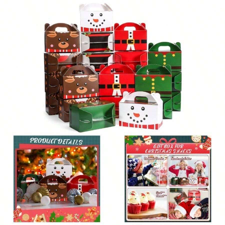 Treat Boxes, 24 Pieces Plaid Santa Snowman Elk Gingerbread Xmas ...