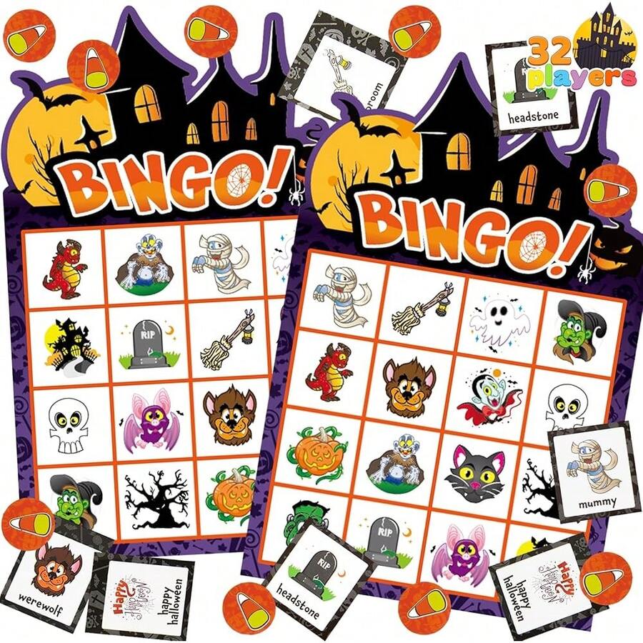 2025 NEW 32 Players Halloween Bingo Game, Kids Bingo Cards Set For ...