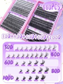 660 Stücke - 30D 40D 60D 80D 100D Künstliche Wimpern, D-Locken gemischte Länge, dichter ...