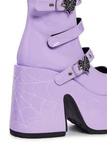 Gothic Style Women's Knee High Boots Leather Buckle Round Toe Chunky ...