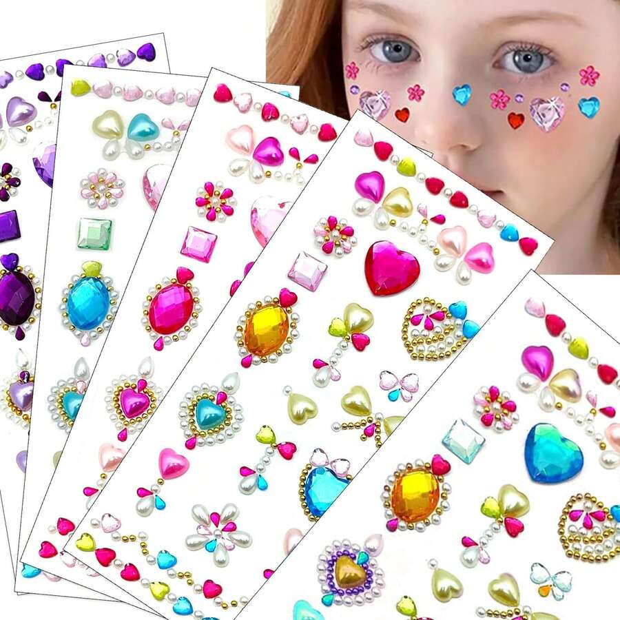 2/5pcs Sparkling Crystal Acrylic Heart & Flower Rhinestone Stickers ...