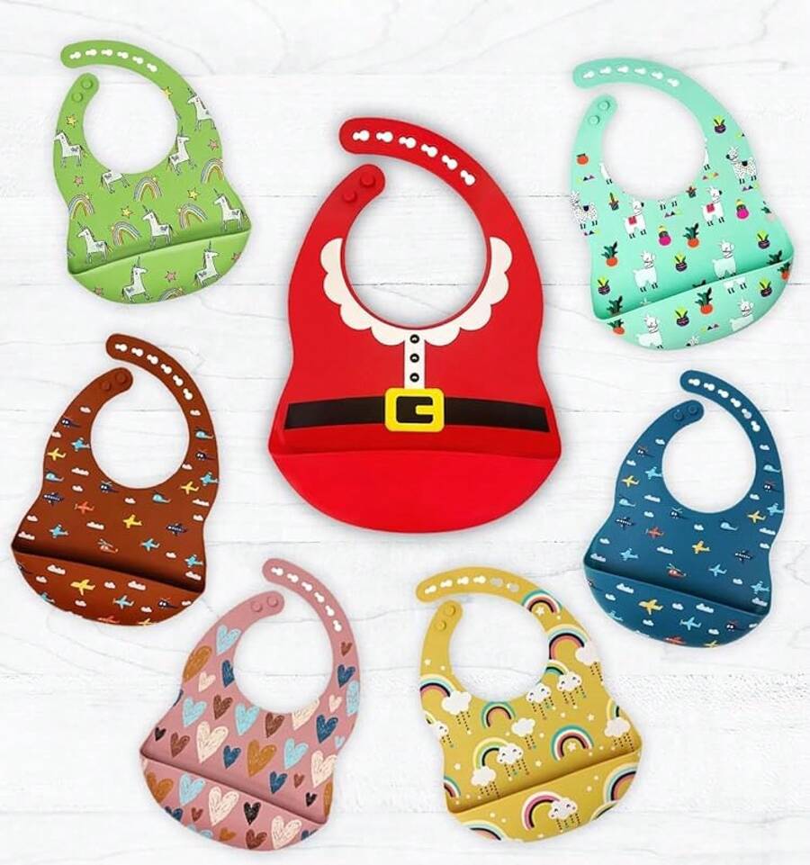 Silicone Bibs Eating With Food Catcher Adjustable, Waterproof, Easy ...