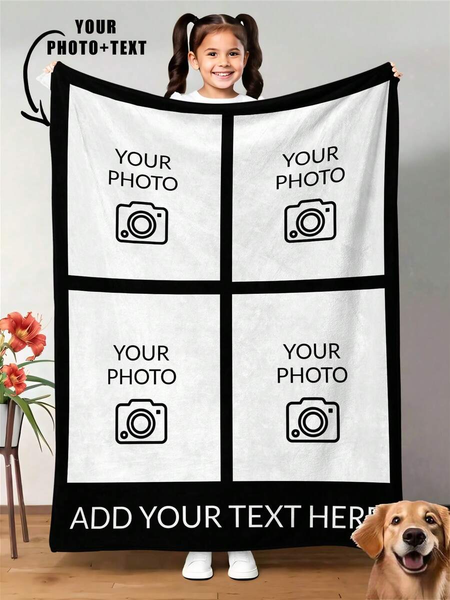 1pc Customizable Photo Blanket, Family Blanket, Photo Blanket, 9-Grid ...
