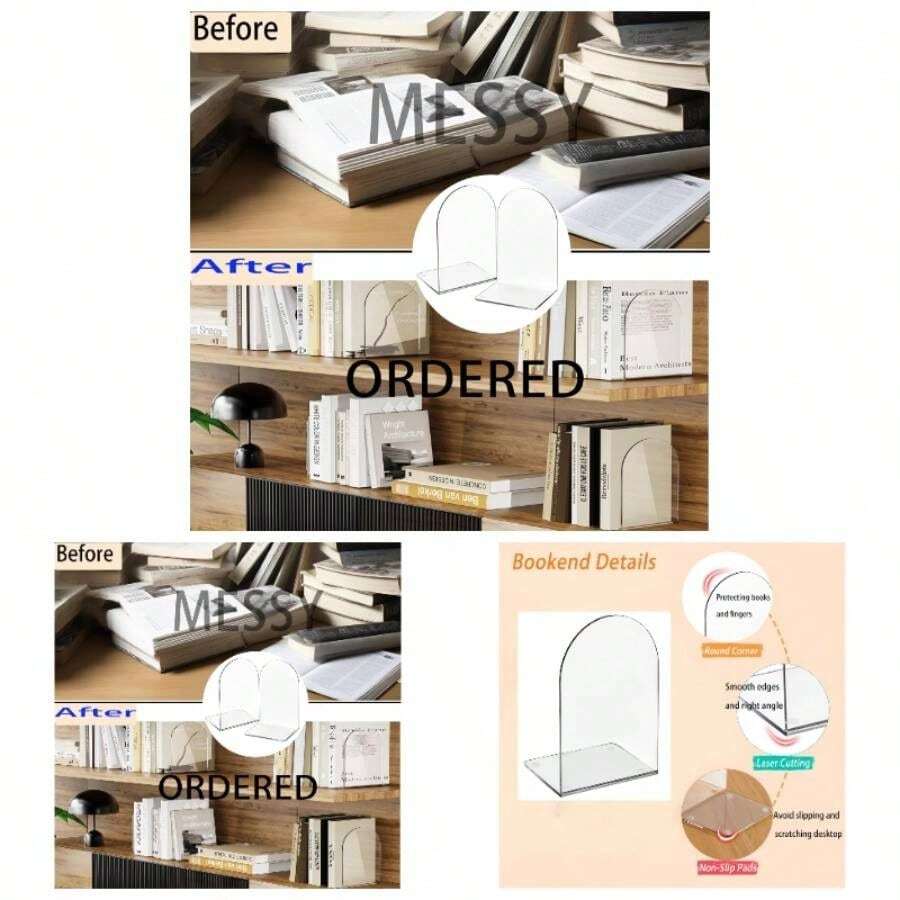 4 Pieces Book Ends, Bookends, Books End Shelves, Books End Heavy Books ...