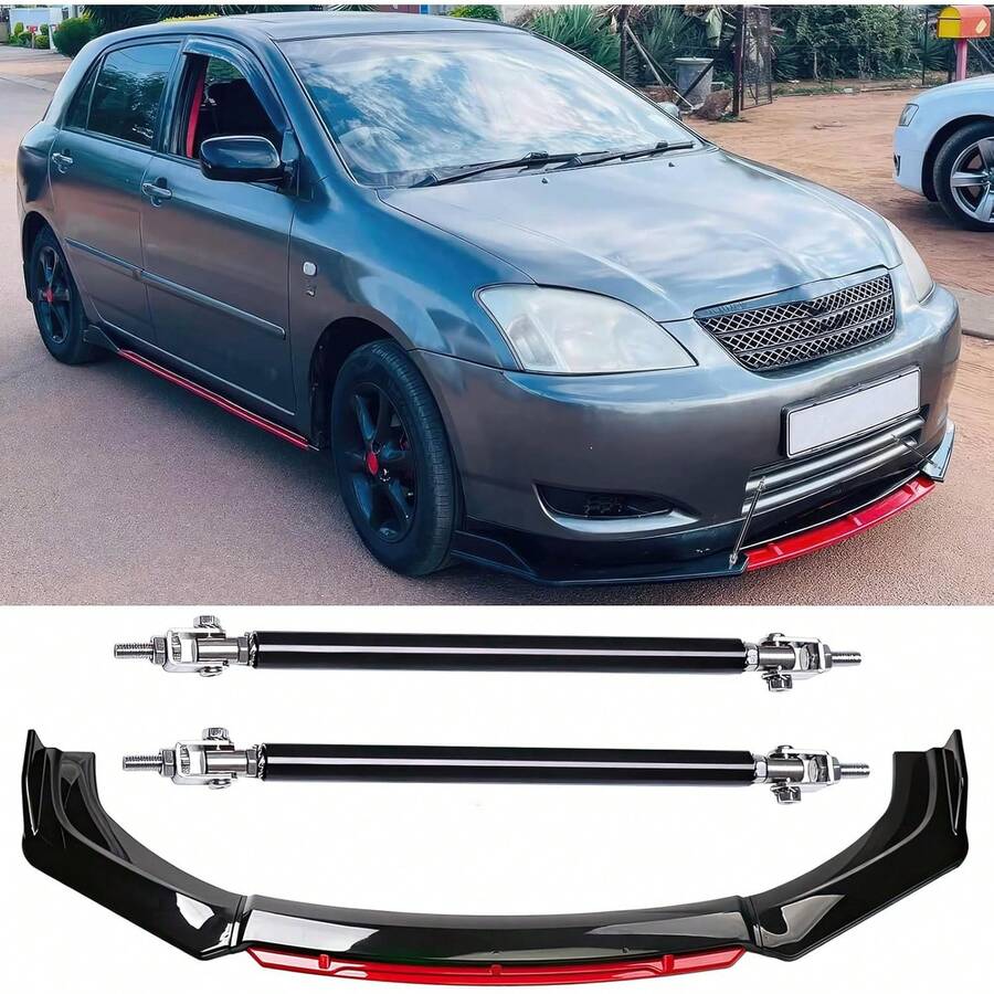 Universal Car 4 PCS Front Bumper Lip + 2PCS 8-11 Adjustable Splitter ...