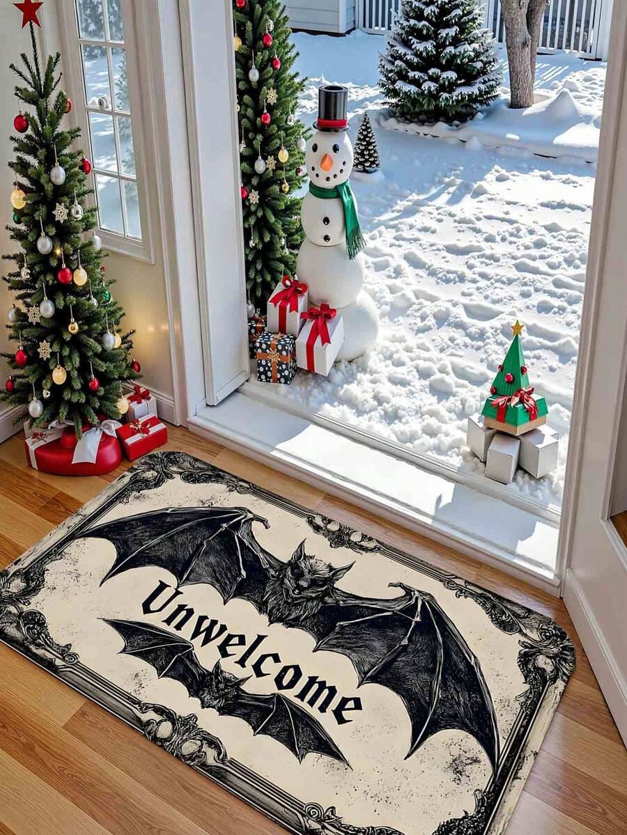 1pc Unpopular Bat Halloween Theme Flannel Carpet, Entrance Door Mat ...