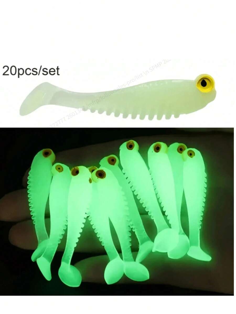 20pcs Glow-In-The-Dark Soft Silicone Fishing Lures, Swimbait - Lead ...