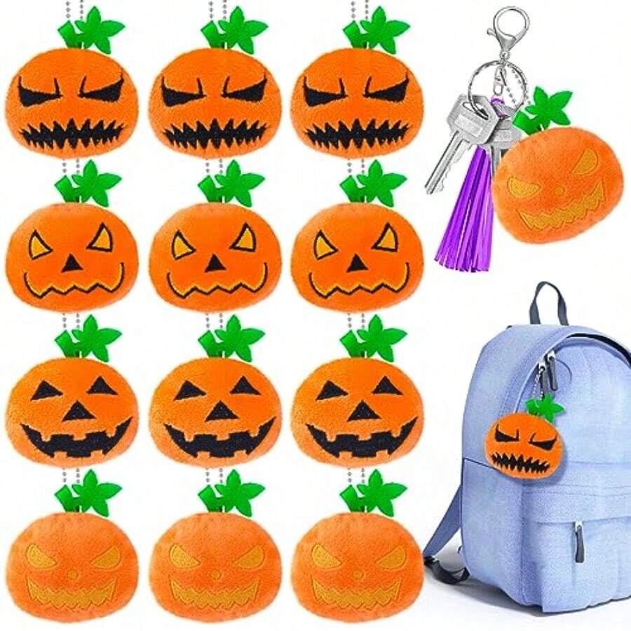 12 Pcs Halloween Pumpkin Keychain Plush Small Stuffed Pumpkin Bulk ...