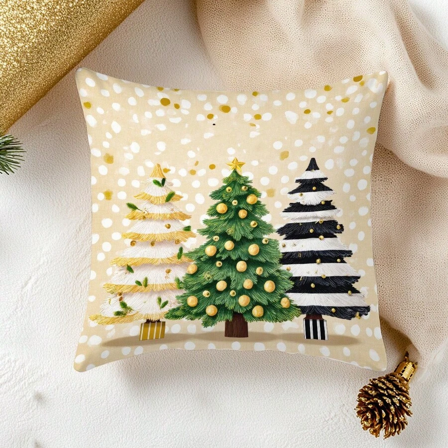 1pc Christmas Tree Print Pillow Cover, Minimalist Fabric Plush Printed ...