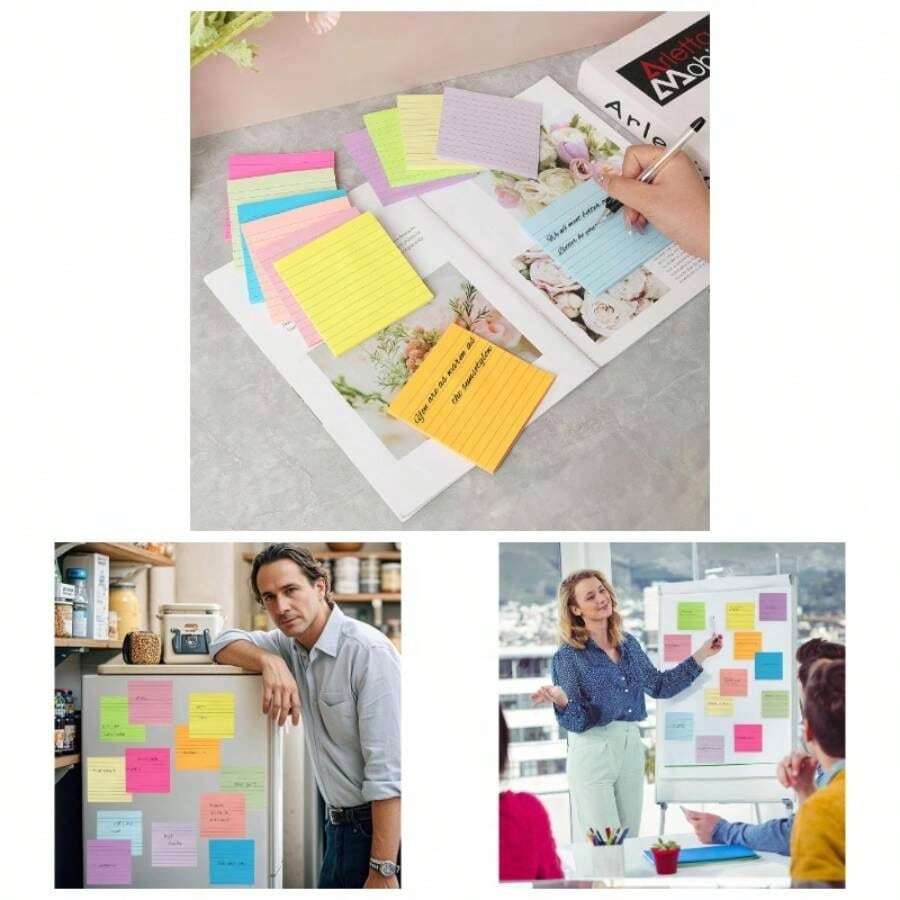 12 Pack Lined Sticky Notes 4x4 In, Vintage Colors Self Sticky Notes Pad ...