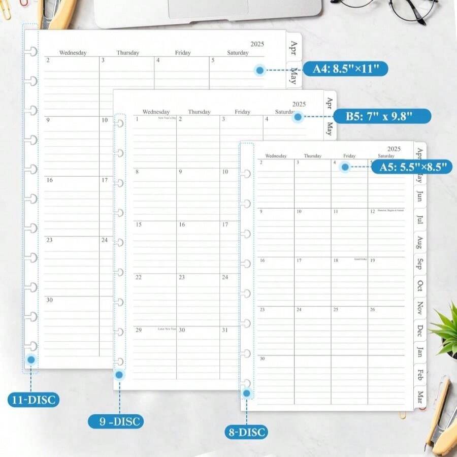 2026 Monthly Planner Refill, A4 Letter Size Planner Inserts For 11-Disc ...