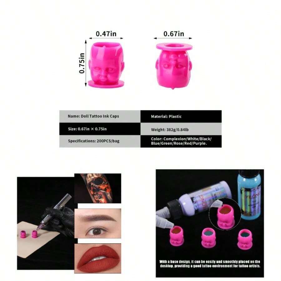 200PCS Tattoo Ink Caps Disposable Plastic Ink Cups With Base Pigment ...