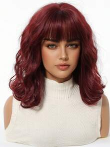 12 INCH Linen Burgundy Short Wavy Hair Synthetic Heat-Resistant Wig ...