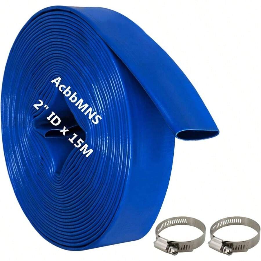 250mm IDx 15M49.2ft Backwash Hose With 2 Hose Clamps, Heavy Duty Reinforced Lay Flat Discharge ...