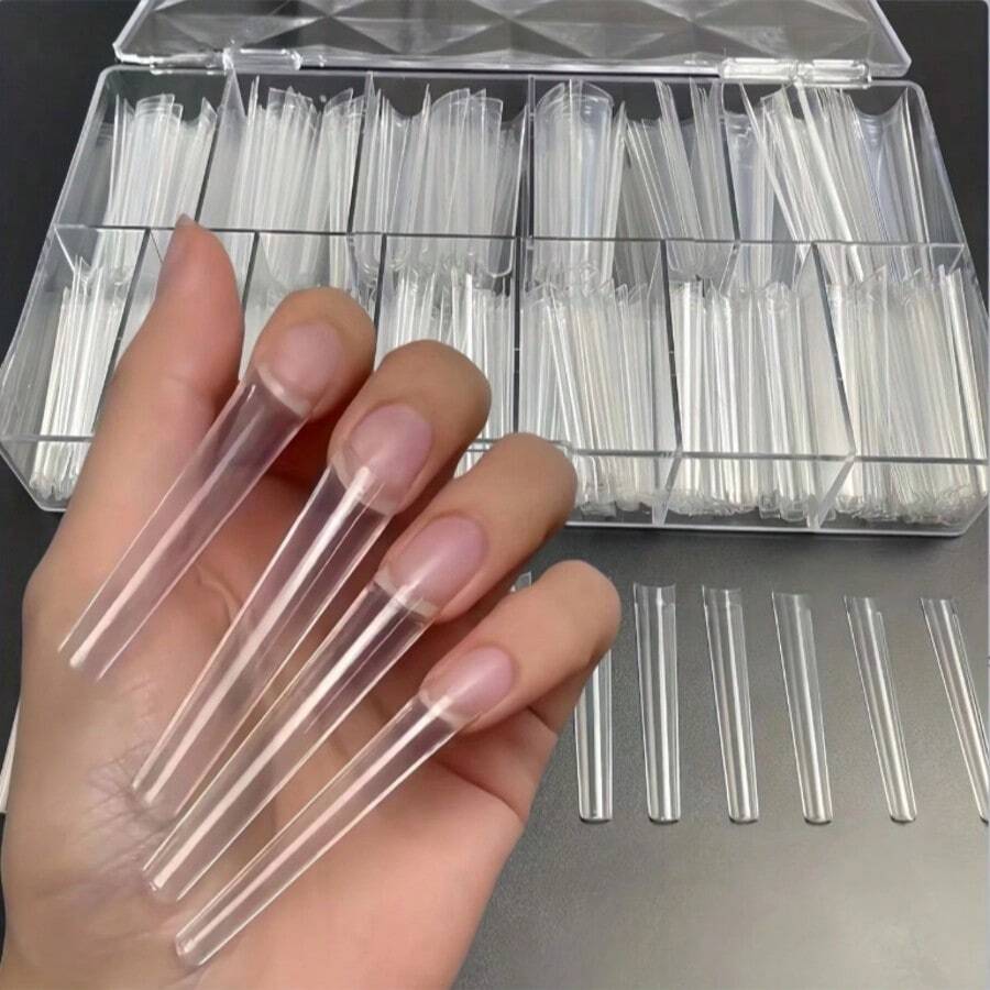 420pcs Extra Long Coffin Nail Tips Set - 3XL, No C Curve, ABS Acrylic ...