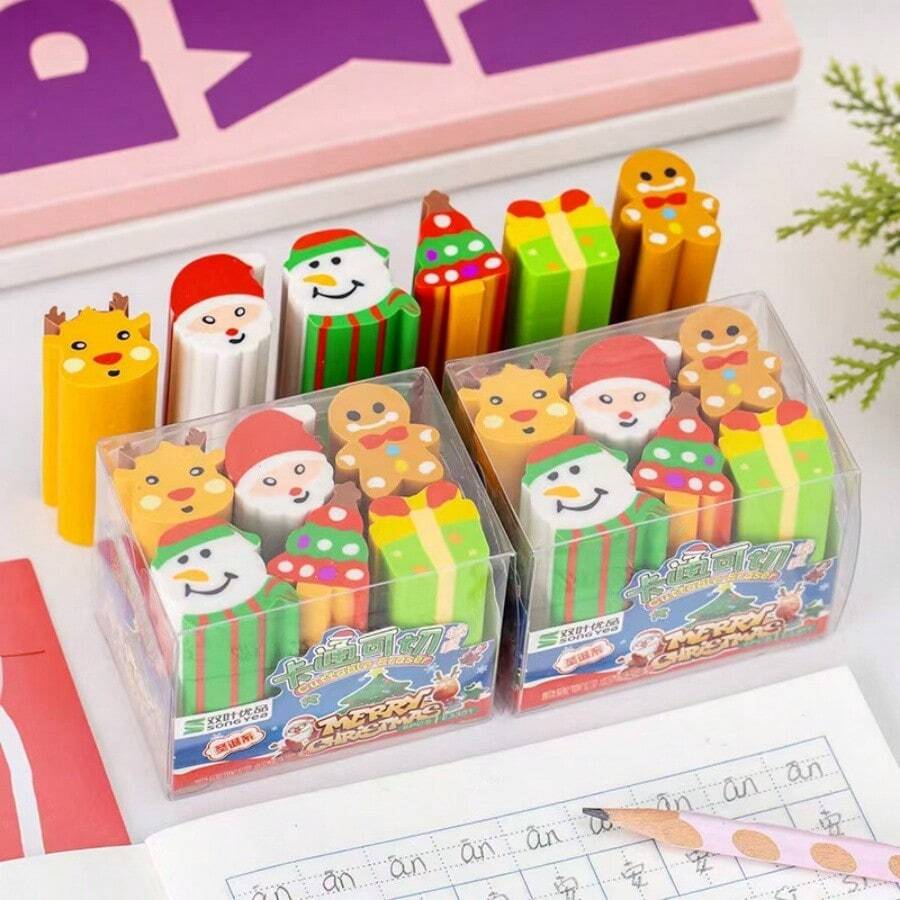 Christmas Box Erasers, Santa Claus, Snowman, Christmas Tree, Reindeer ...
