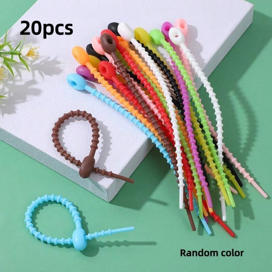 20pcs Self-Locking Soft Rubber Cord Cartoon DIY Keychain Silicone Tie ...