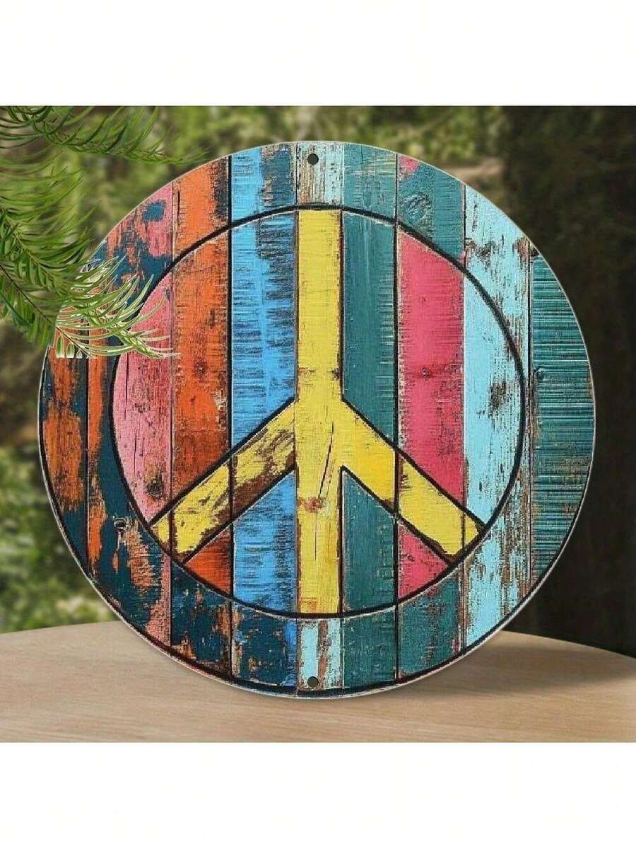 Vintage Hippie Peace Sign: 8x8 Inch Round Aluminum Wreath Sign Home ...