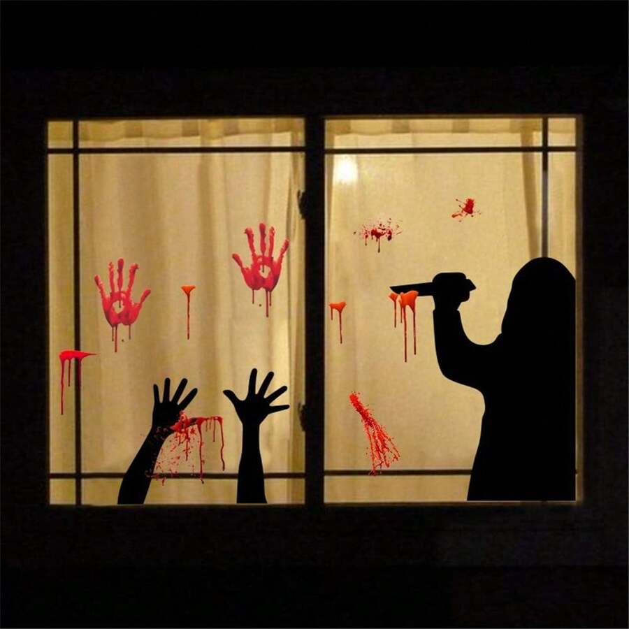 Kiddale Halloween Bloody Window Cling Horror Handprint Murderous Shadow ...