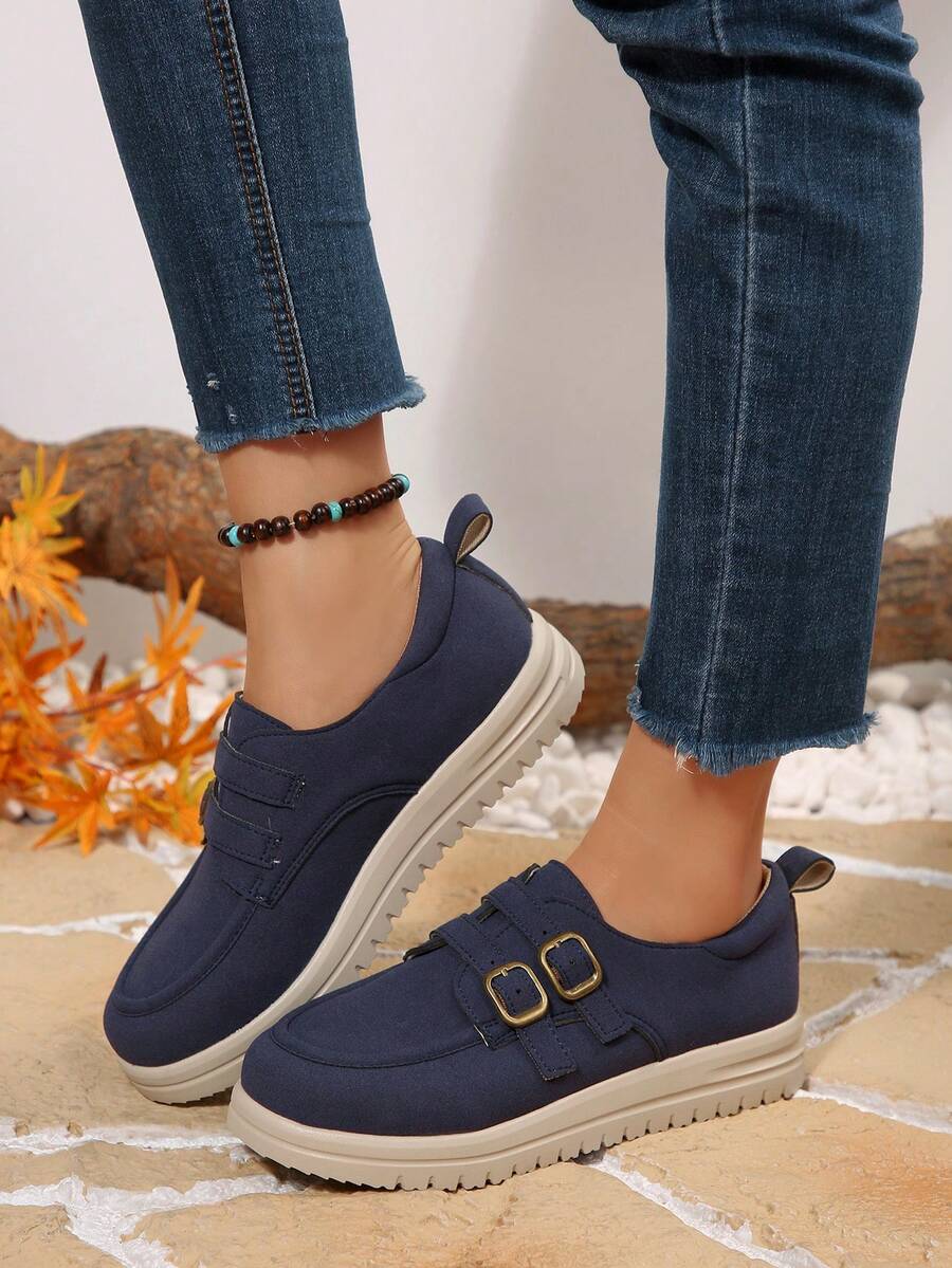 Damen Loafer mit dicker Sohle und Retro-Knöpfen, erhöhte Absätze ...