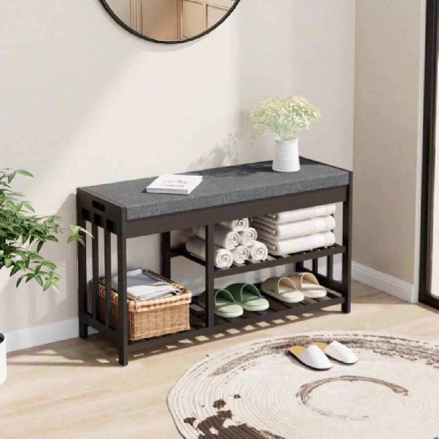 Shoe Rack Bench With Cushion,2 Tiers Shoe Bench With Flip-Top Storage ...