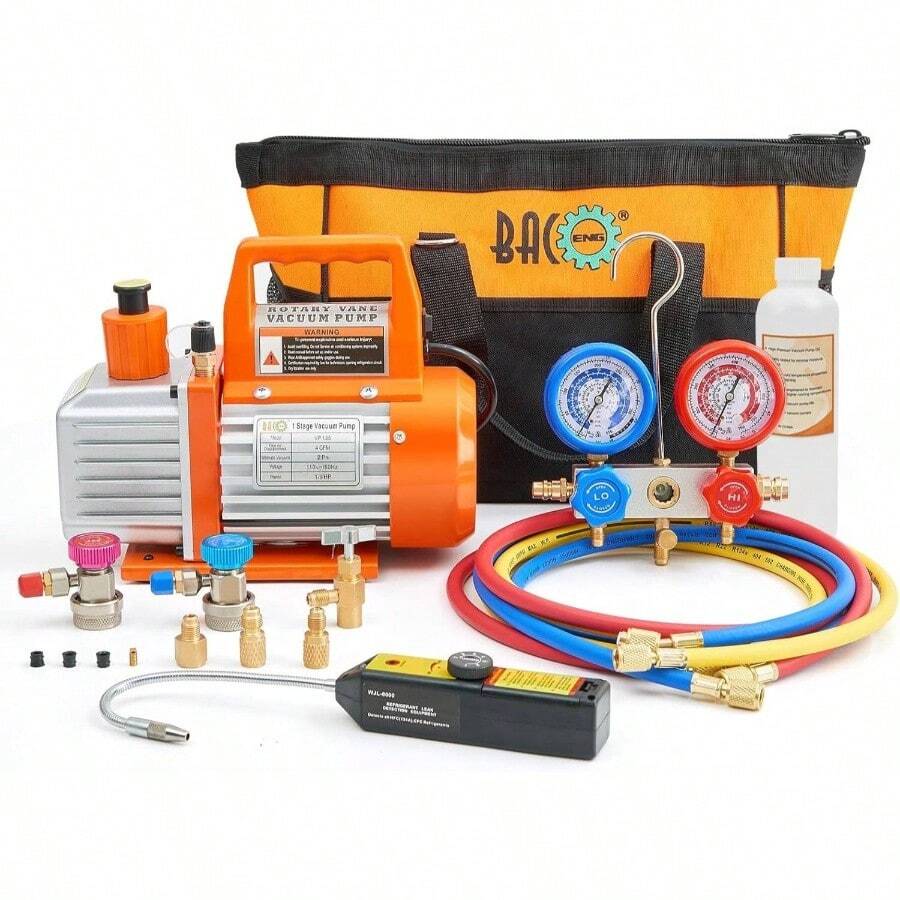 4 CFM AC Vacuum Pump And Gauge Set, HVAC Vacuum Pump Kit With Leak ...