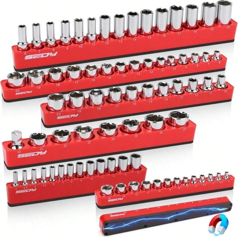 Magnetic Socket Holder Organizer Set: 6-Piece Detachable 1_2 3_8 1_4 ...