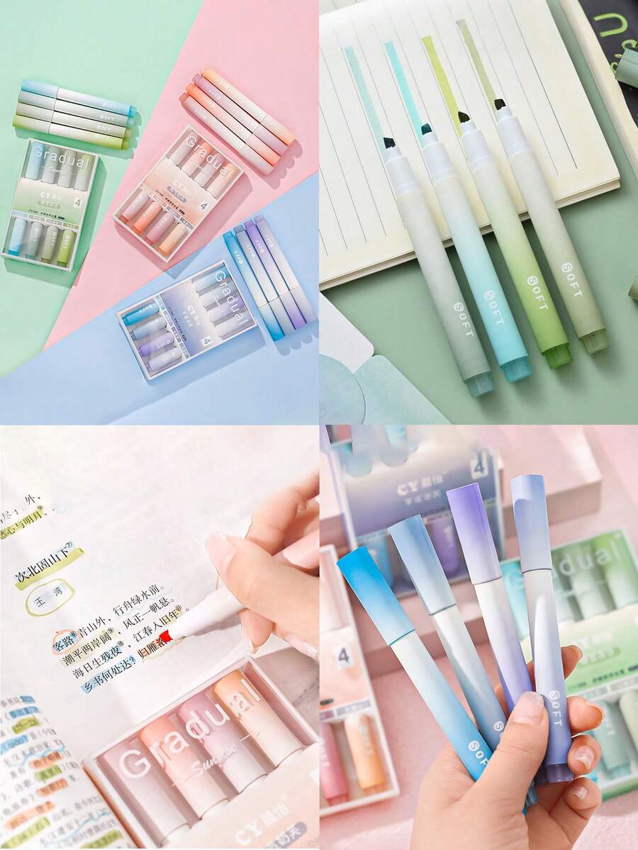 4pcs Gradient Fluorescent Highlighter Pens, Suitable For Daily Marking ...