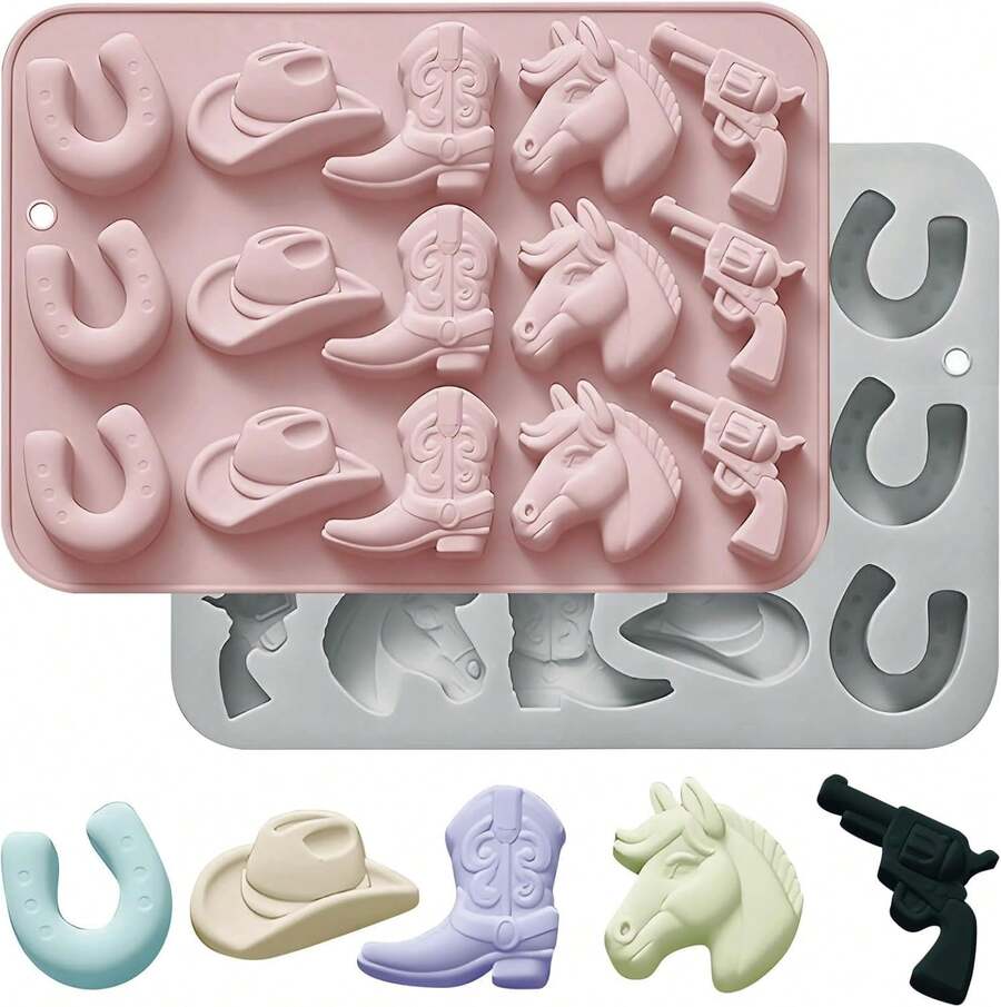 2 Pack Cowboy Chocolate Molds 3D Western Themed Baking Mould Cowboy Hat ...