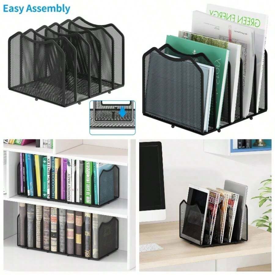 Mesh Desktop File Sorter Organizer, 5 - Section Bookshelf Desk Home ...