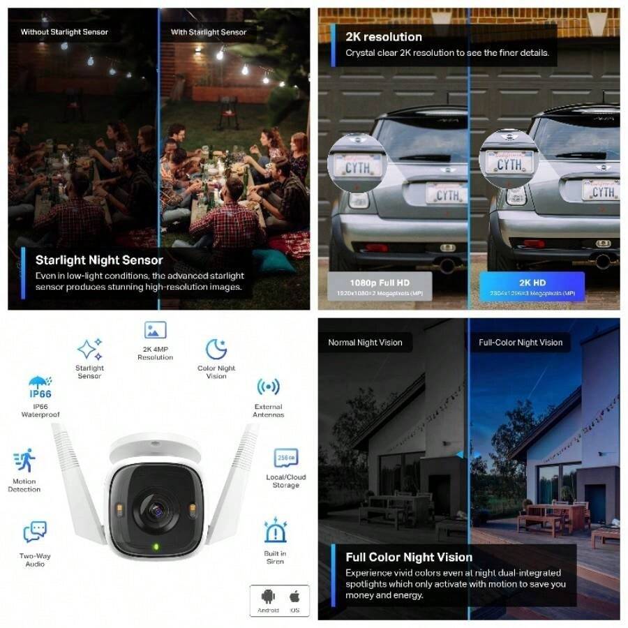 TP - Link 2K QHD Security Camera Outdoor Wired, Starlight Sensor Color ...