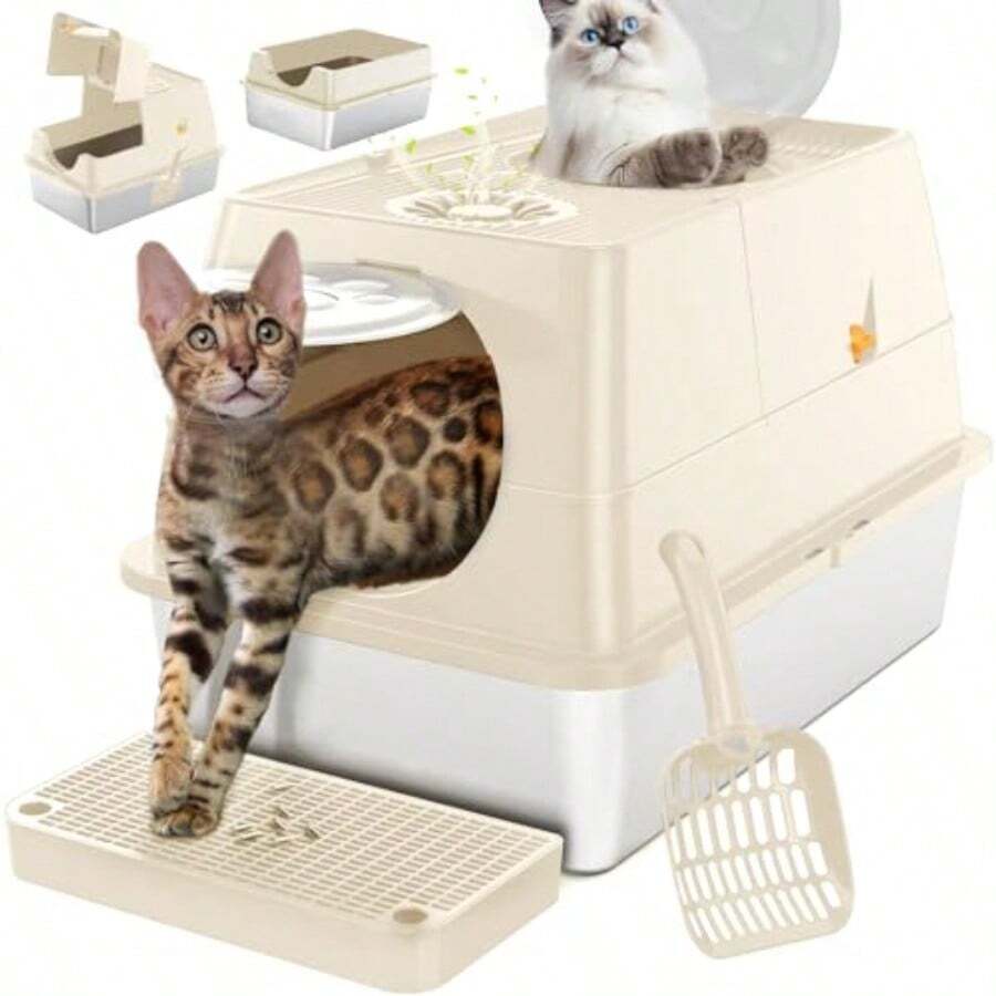 ZALLUC Stainless Steel Cat Litter Box With Lid FlipTop Extra Large Cat ...