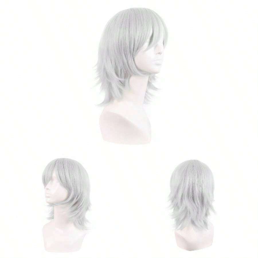 14 Inch35 Short Cosplay Wolf Tail Synthetic Side Bangs Party Wig Purple ...