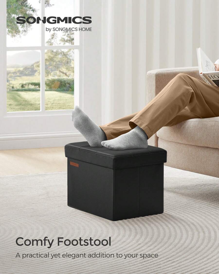 SONGMICS Small Folding Storage Ottoman, Foot Rest Stool, Cube Footrest ...