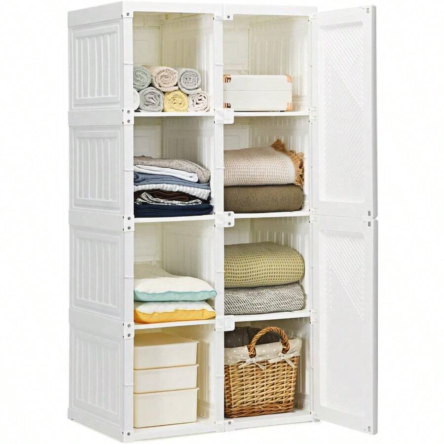 Portable Closet Wardrobe Foldable Clothes Organizer With Cubby Storage ...