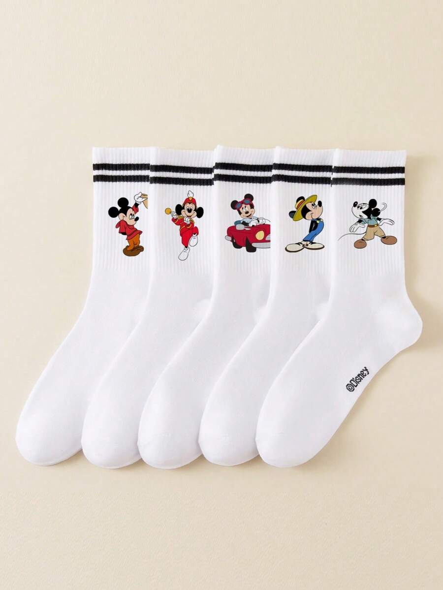 Disney 5/1 Pair Mickey Mouse Pattern Men's Crew Socks, Black & White ...