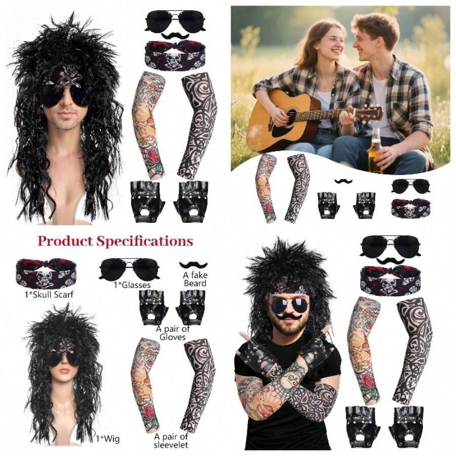 Rocker Costume Men Punk Accessories Costume Including Disco Wig ...