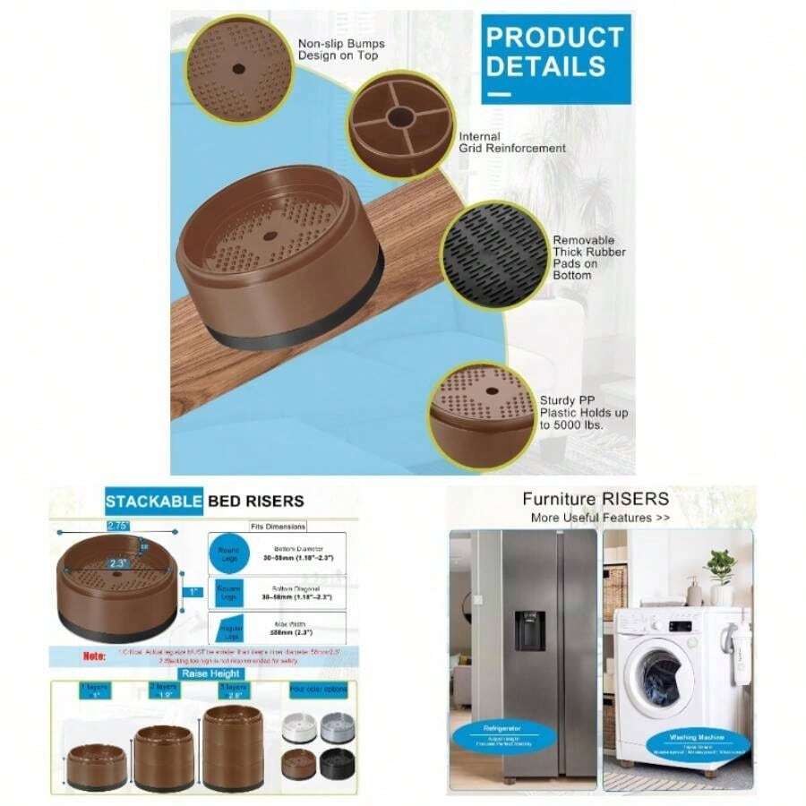 Bed Risers 1 Inch, 2 Inch, 3 Inch, 4 Inch Heavy Duty, Adjustable ...